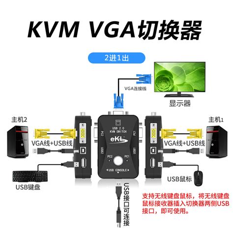 Ekl Kvm切换器2口usb多电脑vga2进1出显示器键盘鼠标打印机共享器 虎窝淘