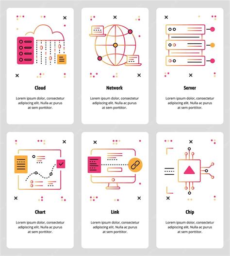 Premium Vector Vector Set Of Mobile App Onboarding Screens Cloud Network Server Chart Link