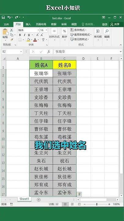 Excel Tutorial办公技巧 一秒，找不同姓名，这名字真好听！excel技巧excel操作实用技巧excel演示教学，excel教程excel教學excel函數 Shorts