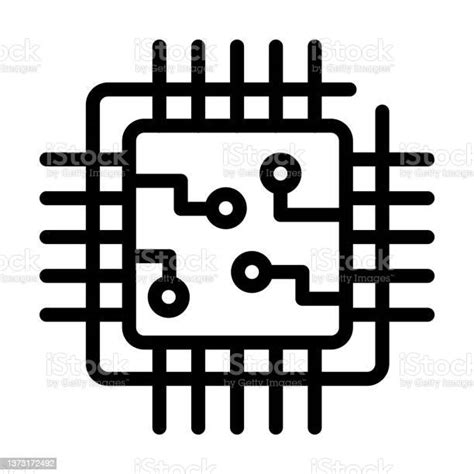 큰 칩 얇은 라인 아이콘 기술 개념 격리 된 개요 기호에서 칩 네트워크 선형 아이콘 웹 디자인 및 앱에 대한 벡터 그림 기호