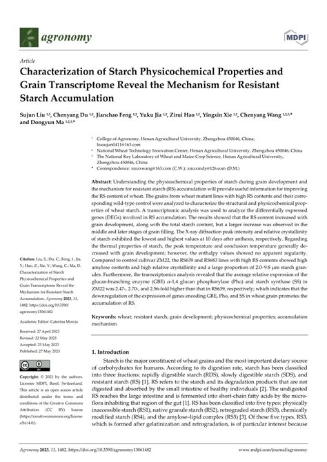 Pdf Characterization Of Starch Physicochemical Properties And Grain