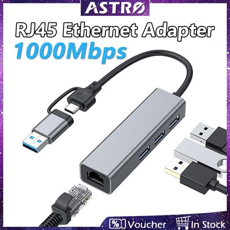 ASTRO 1000Mbps RJ45 Ethernet Adapter 2 IN 1 OTG HUB For USB Type C To USB 3 0 With Ethernet