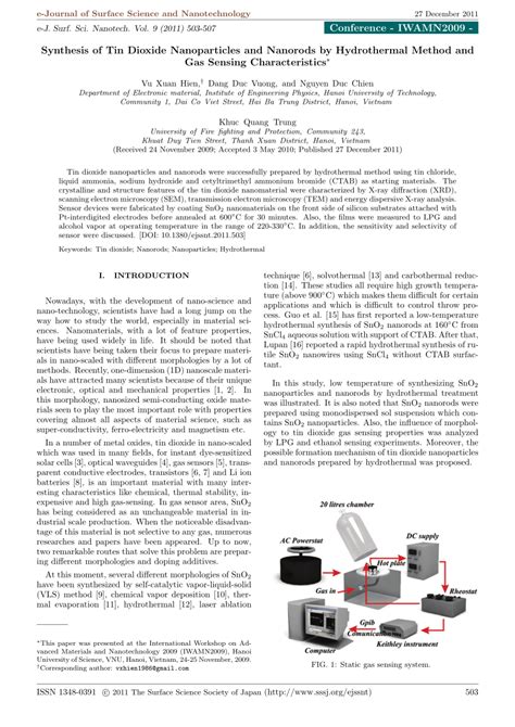 Pdf Synthesis Of Tin Dioxide Nanoparticles And Nanorods By Hydrothermal Method And Gas Sensing