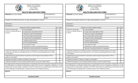 Health Declaration Form Bisaya Pdf