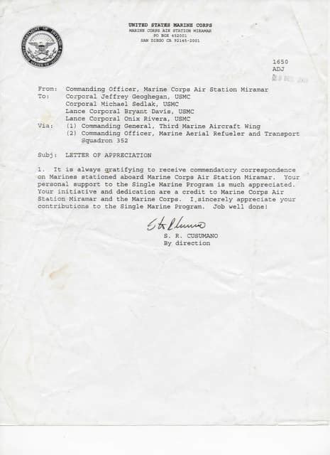 Certificate Of Commendation Usmc Template