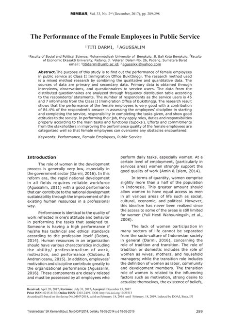 PDF The Performance Of The Female Employees In Public Service