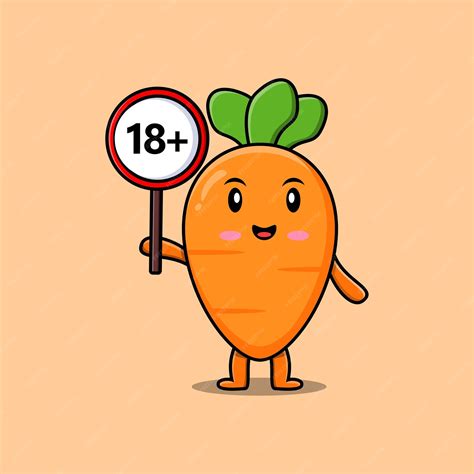 Premium Vector Cute Cartoon Carrot Holding 18 Plus Sign Board In
