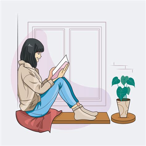Ilustración De Estilo De Vida Hygge Relajarse Leyendo Un Libro En La Ventana De La Casa Vector