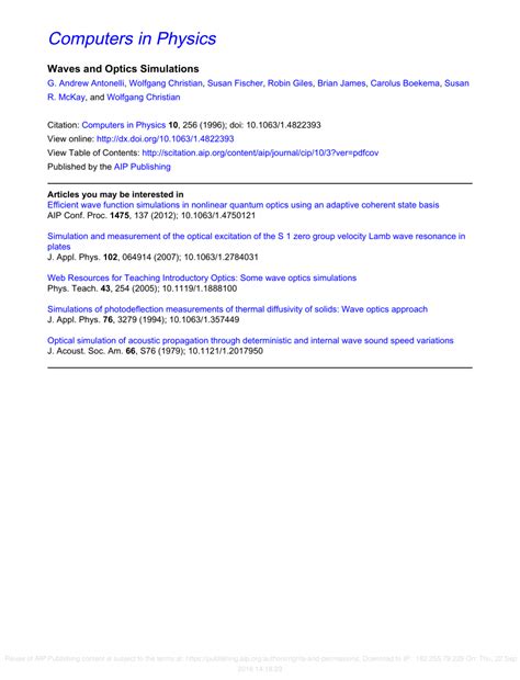 Pdf Waves And Optics Simulations