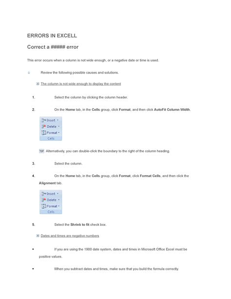 Errors In Excell Notes Errors In Excell Correct A Error This Error Occurs When A