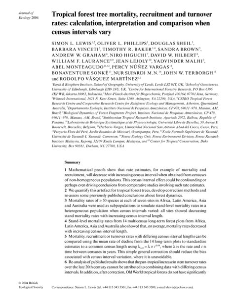 Pdf Tropical Forest Tree Mortality Recruitment And Turnover Rates