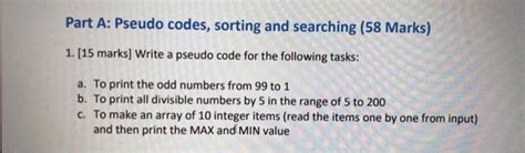 solved part a pseudo codes sorting and searching 58