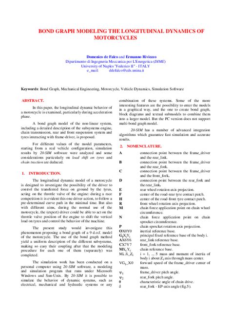 Pdf Bond Graph Modeling The Longitudinal Dynamics Of Motorcycles