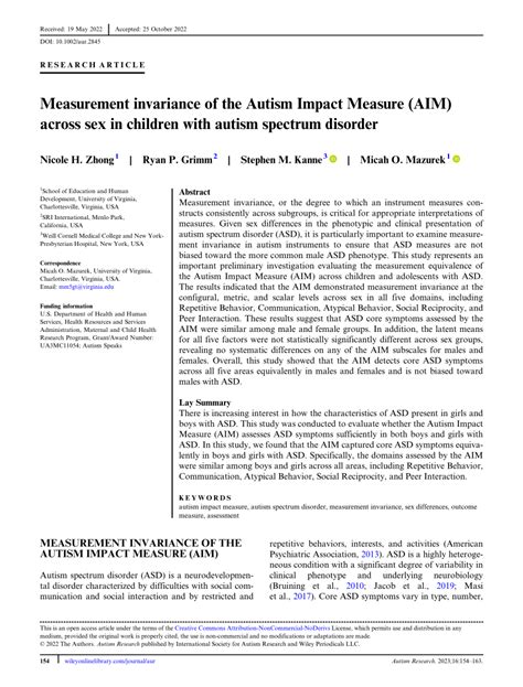 Pdf Measurement Invariance Of The Autism Impact Measure Aim Across