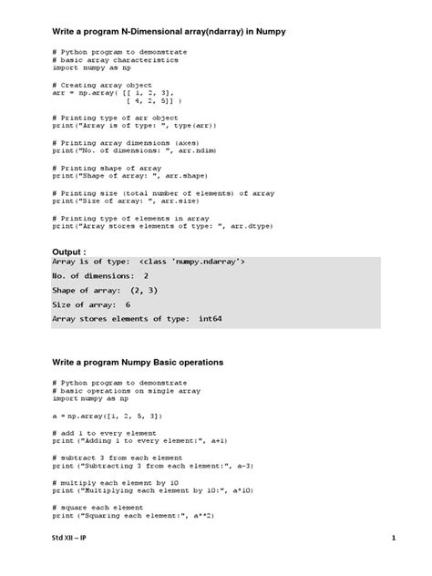 Std Xii Ip Ch 1 Practical Pdf Array Data Type Matrix Mathematics