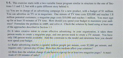 Solved 1 1 This Exercise Starts With A Two Variable Linear