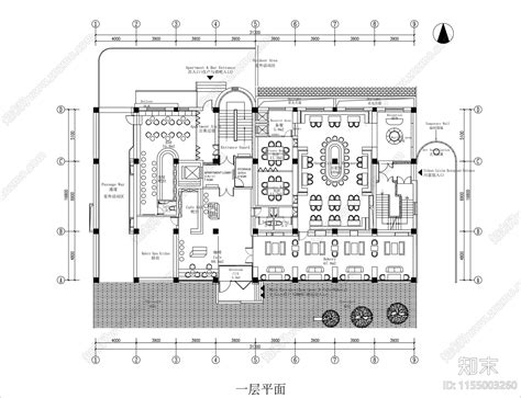 700㎡民宿酒店一层餐厅酒吧平面布置图施工图施工图下载 Id1155003260【知末网】