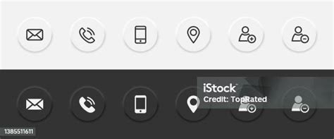 노이모티즘 디자인에 설정된 벡터 버튼 아이콘에 문의하십시오 웹 사이트 디자인 로고 앱 Ui를 위한 흰색 및 검은색 색상의 통신 기호입니다 벡터 Eps 10 콘택트렌즈에 대한