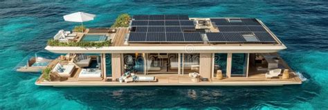 Luxurious Overwater Bungalow With Solar Panels On Tranquil Azure Ocean