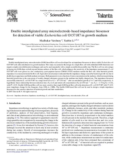 Pdf Double Interdigitated Array Microelectrode Based Impedance