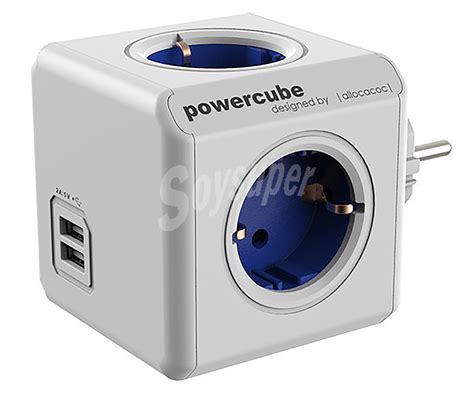 Allocacoc Multiplicador De Enchufes Con Usb Azul 4 Tomas Enchufe 2 X Usb Powercube Original