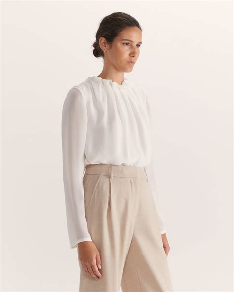 Willa High Neck Long Sleeve Top In Off White Saba