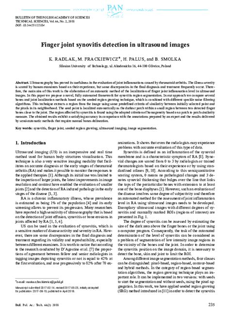 Pdf Finger Joint Synovitis Detection In Ultrasound Images