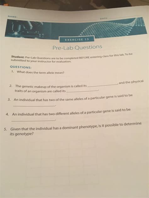 Solved NAME EXERCISE 13 Pre Lab Questions Babe Pre Lab Chegg Com