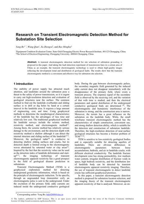 Pdf Research On Transient Electromagnetic Detection Method For Substation Site Selection
