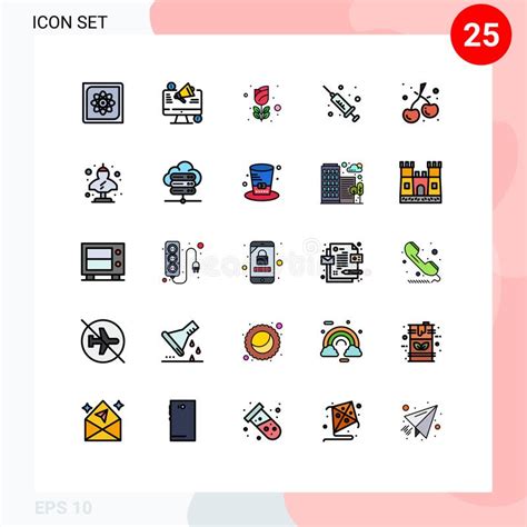 Group Of 25 Filled Line Flat Colors Signs And Symbols For Berry Medical Megaphone Injection