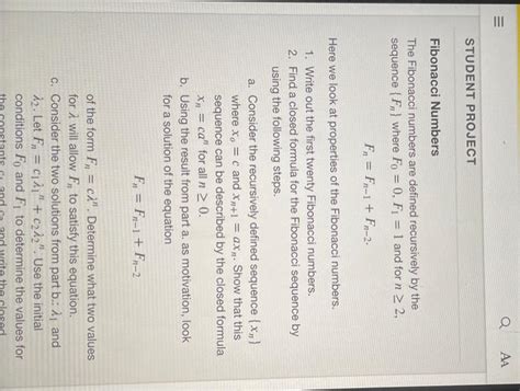 Solved Fibonacci Numbers The Fibonacci Numbers Are Defined