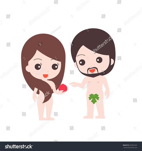 Naked Adam Eve Illustration While Eve Stock Vector Royalty Free