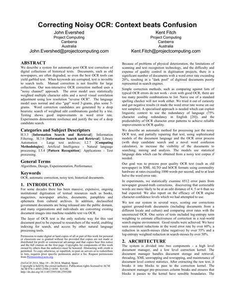 Pdf Correcting Noisy Ocr Context Beats Confusion