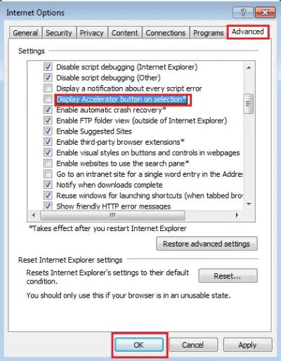 Disable Accelerator Button In Internet Explorer