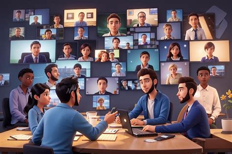 Premium Ai Image Virtual Meeting Collective Home Video Conference Man Chatting Online With