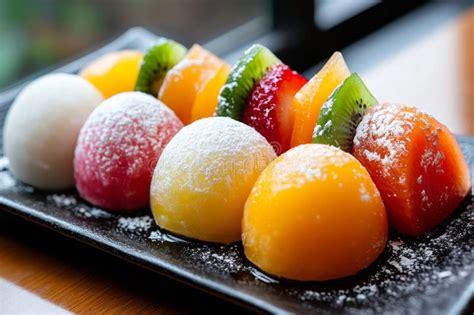 Japanese Food Mochi Chewy Rice Cakes Filled With Sweet Bean Paste