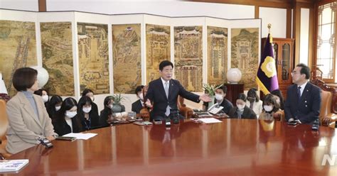 이태원 참사 국조특위 구성 관련 야3당 원내대표 만난 김진표 국회의장
