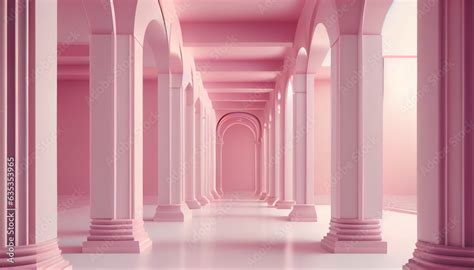 3d Rendering Pink Corridor Pillars Background Render Columns On A Pink