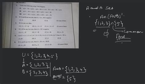 Verify The Following Using Venn Diagram I N A−b N A −n A∩b I E N A−