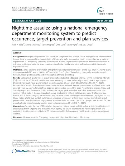 Pdf Nighttime Assaults Using A National Emergency Department Monitoring System To Predict