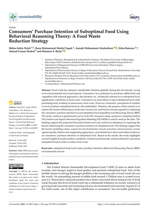 Pdf Consumers Purchase Intention Of Suboptimal Food Using Behavioral