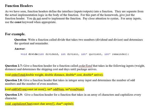 Solved Function Headers As We Have Seen Function Headers