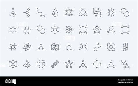Molecules Models Thin Line Icons Set Vector Illustration Outline Symbols Of Different Molecular