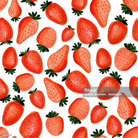 추상 수채화 손으로 흰색 바탕에 아름 다운 딸기 그린의 완벽 한 패턴 딸기에 대한 스톡 사진 및 기타 이미지 딸기 일러스트레이션 연속무늬 Istock