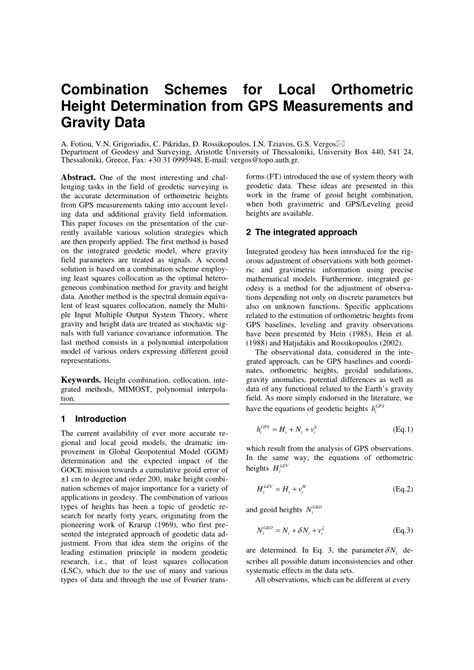 Pdf Combination Schemes For Local Orthometric Height Determination