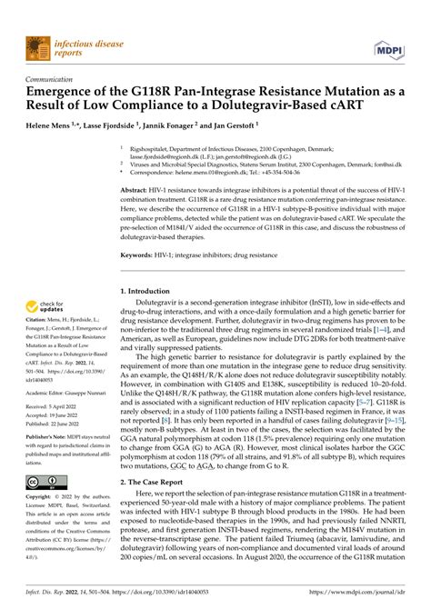 Pdf Emergence Of The G118r Pan Integrase Resistance Mutation As A Result Of Low Compliance To