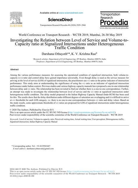 Pdf Investigating The Relation Between Level Of Service And Volume To Capacity Ratio At