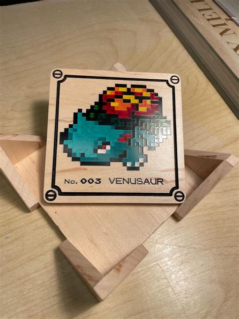 Pixel Art Venusaur Coaster Handmade Wooden Pokémon Decor No 003