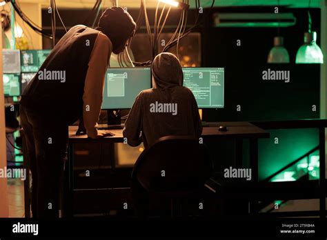 Hackers Coding Malicious Software Cracking Database Password Online