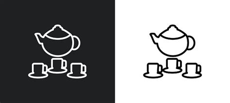 흰색과 검은색의 차 윤곽선 아이콘입니다 웹 모바일 앱 및 Ui를 위한 비스트로 및 레스토랑 컬렉션의 차 플랫 벡터 아이콘입니다 고기에 대한 스톡 벡터 아트 및 기타 이미지